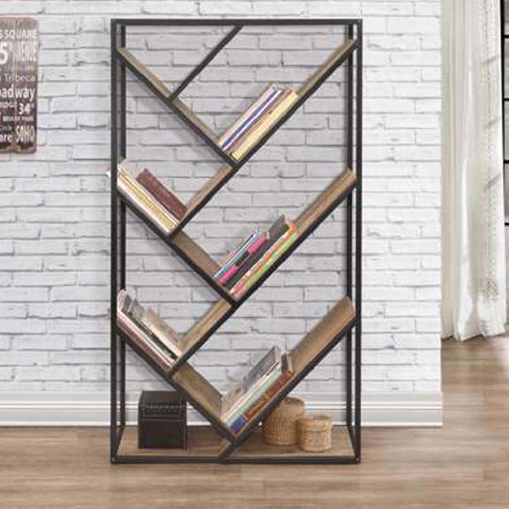 Urban Rustic Oak Wooden Diagonal Bookcase